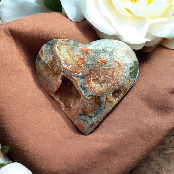 Accessories | Natural Red Moss Agate Heart Crystals Gemstone Druzy Red ...